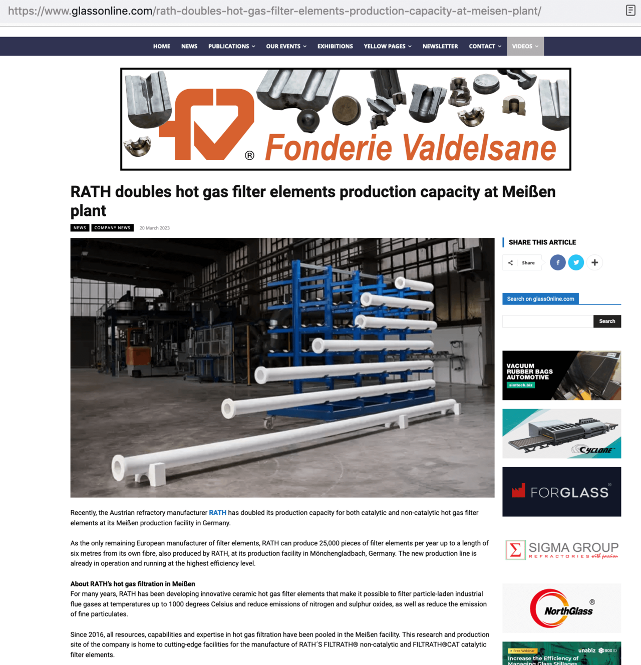 RATH doubles hot gas filter elements production capacity at Meißen ...